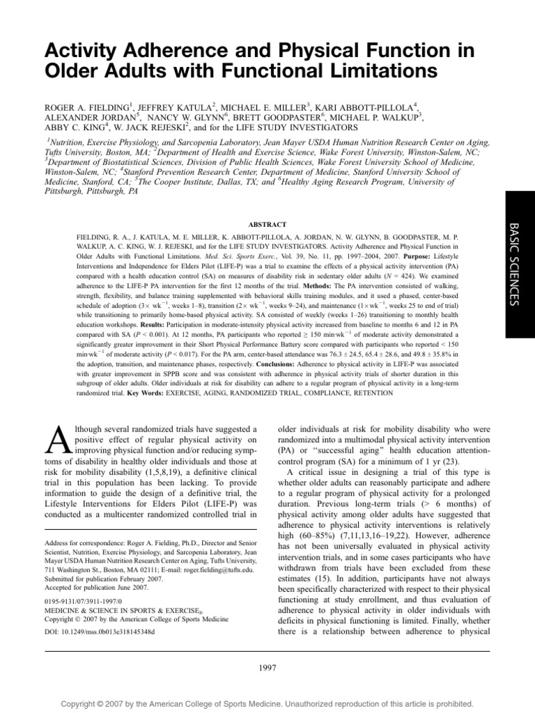 Activity Adherence and Physical Function in Older Adults With ...