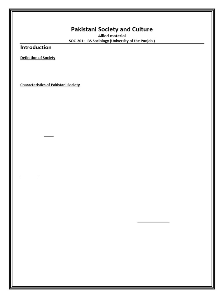 Soc 201 Pakistan Society and Culture Allied Material | PDF | Pakistan ...