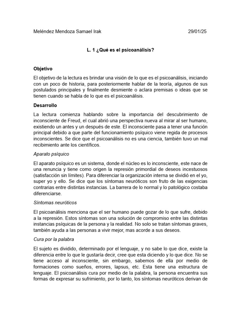 L1. Psicoanalisis | PDF | Psicoanálisis | Mente inconsciente