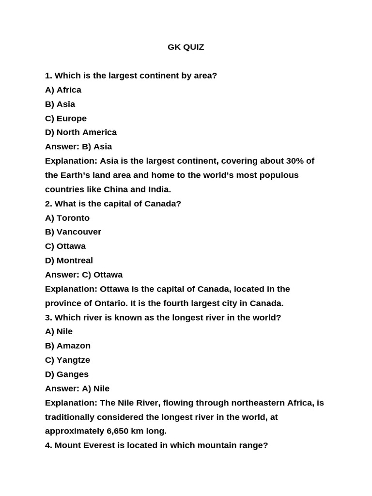 GK QUIZ | PDF | Continent | Pacific Ocean