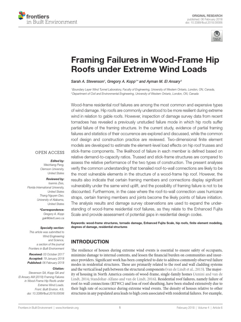 Framing Failures in Wood-Frame Hip Roofs Under Ext | PDF | Storms | Wound