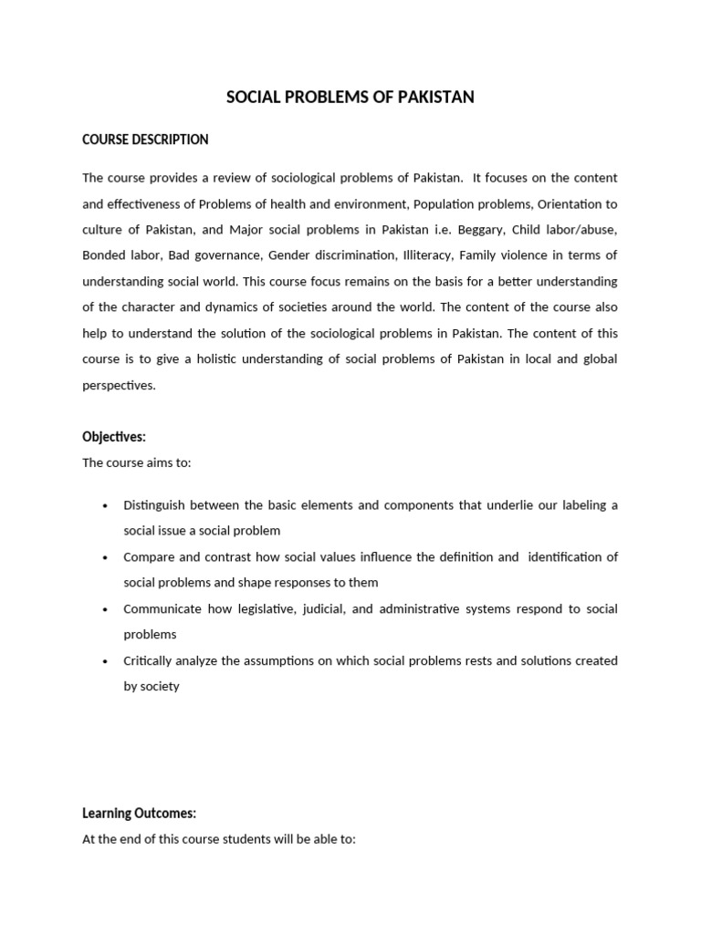 Social Problems of Pakistan | PDF | Sociology | Social Psychology