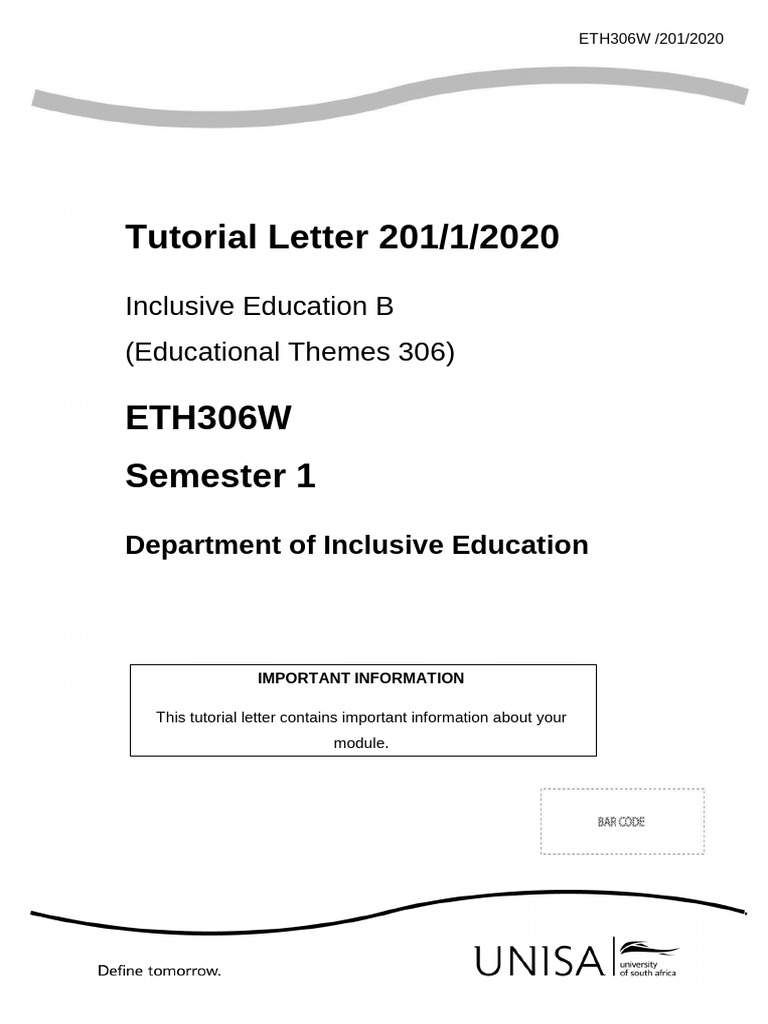ETH306W Tutorial Letter 201 - 2020semester - 2 | PDF | Learning | Cognition