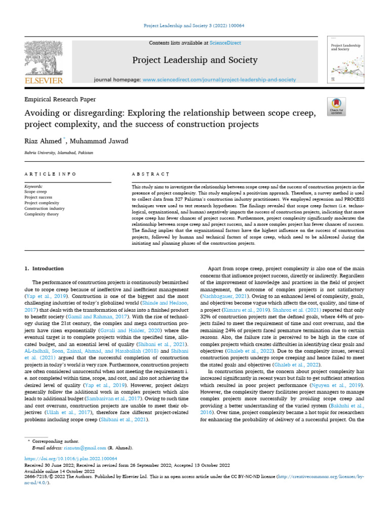 Avoiding or Disregarding. Exploring The Relationship Between Scope Creep, Project Complexity ...