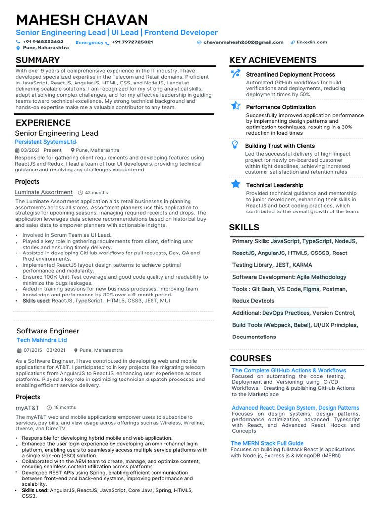 MaheshSambhajiraoChavan-Java Angular or Java React | PDF | Angular Js | Web Development