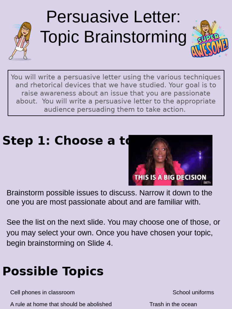 Persuasive Letter Topic Guide | PDF
