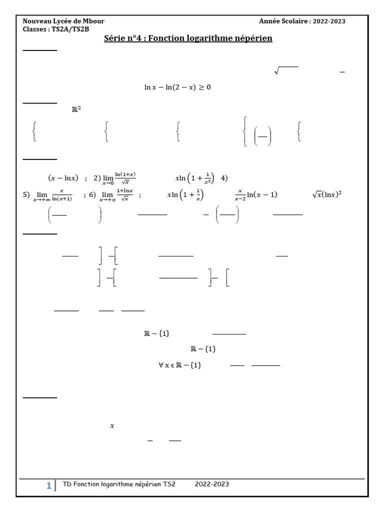 TD sur la Fonction Logarithme Népérien | PDF | Limite (mathématiques ...