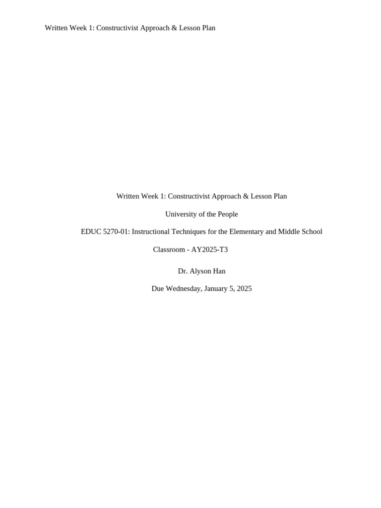Written Week 1 - Constructivist Approach Lesson Plan | PDF | Constructivism (Philosophy Of ...