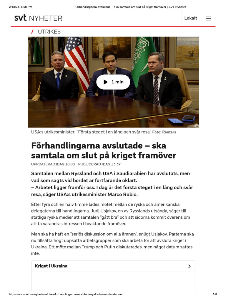 Förhandlingarna avslutade – ska samtala om slut på kriget framöver _ SVT Nyheter | PDF