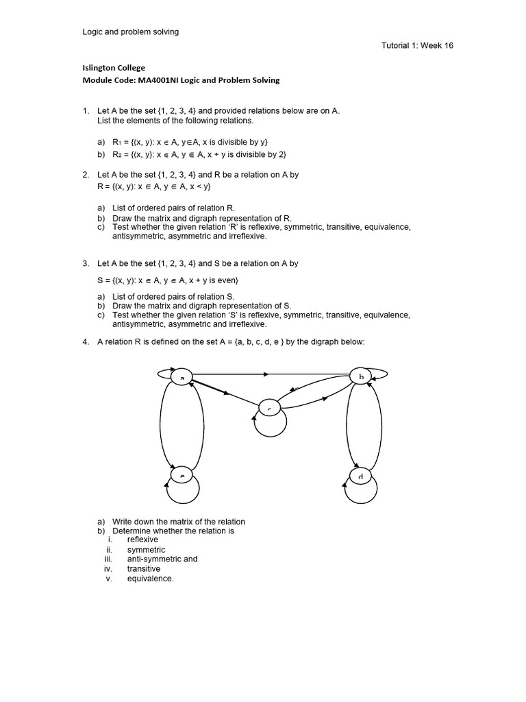 Logic and Problem Solving Tutorial MA4001NI | PDF | Computer Programming | Computing