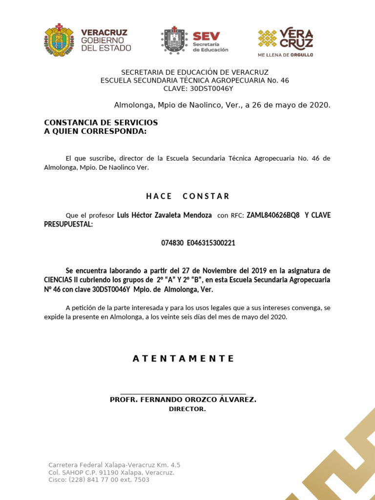 Constancia de Servicio | PDF