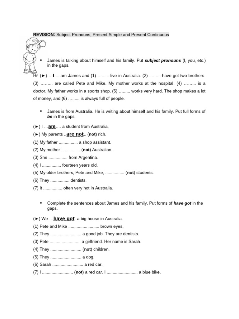 Subject Pronouns Present Simple Present Continuous | PDF | Language ...