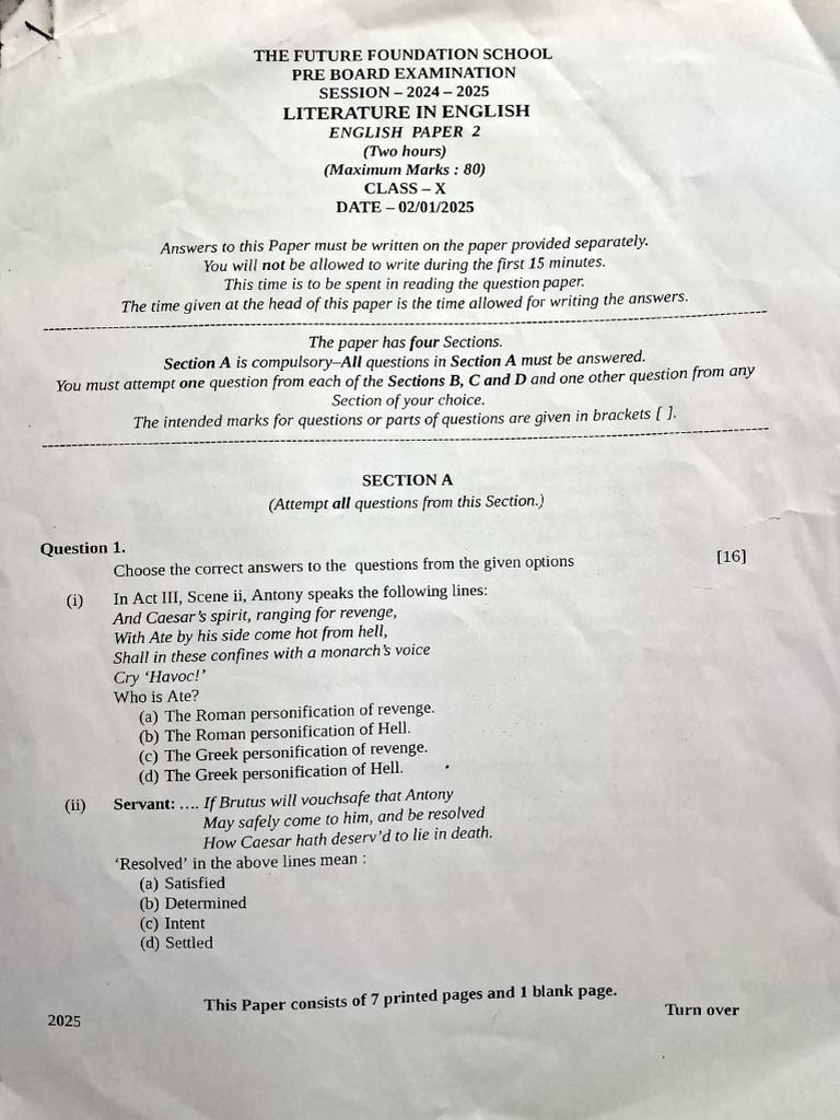 2025 Pre-Board Exam: English Literature | PDF