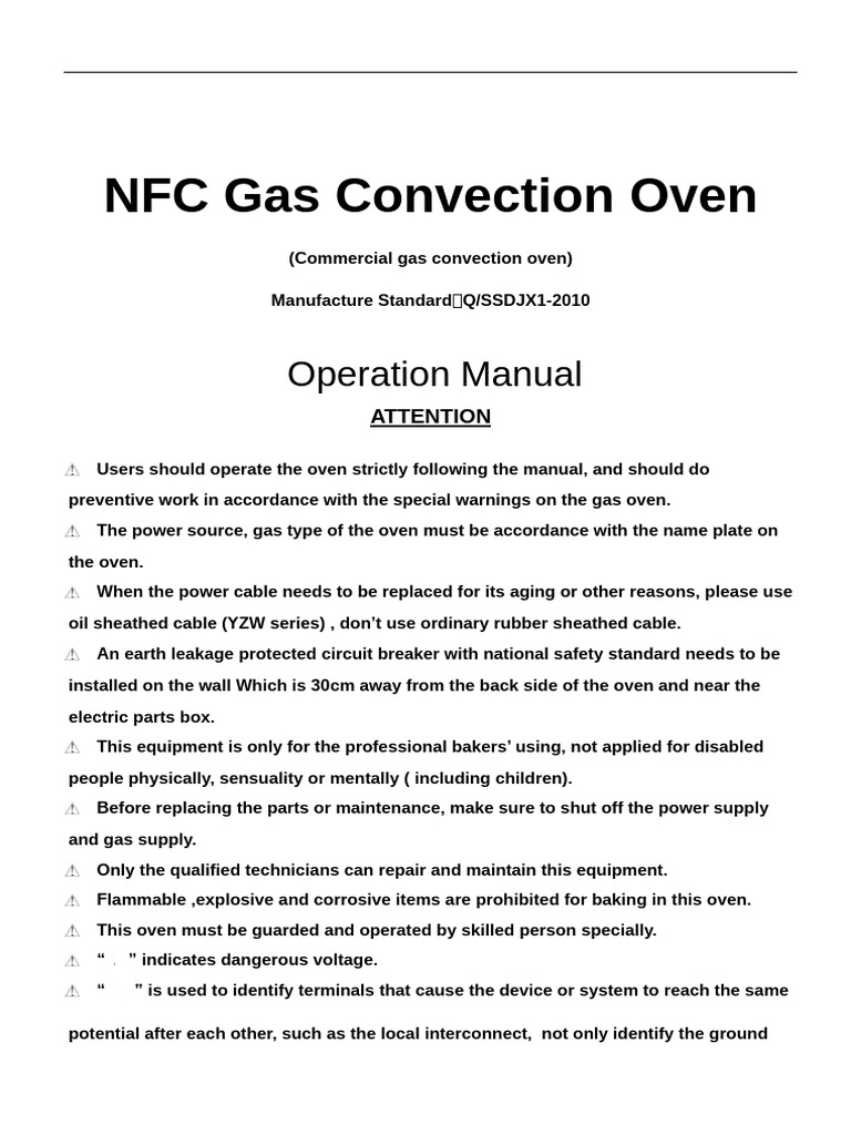 NFC Gas Convection Oven Manual | PDF | Oven | Baking