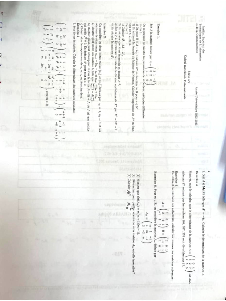 TD2- Calcul Matriciel & Det + Correction | PDF