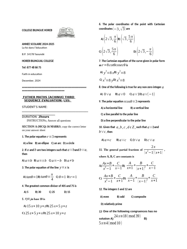 F Maths LSS Achinui 9 | PDF | Equations | Elementary Geometry
