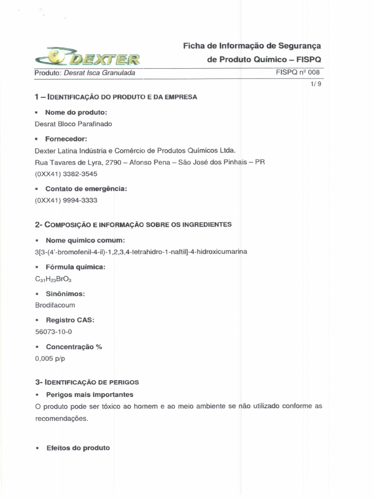 FISPQ Desrat Isca Granulada | PDF
