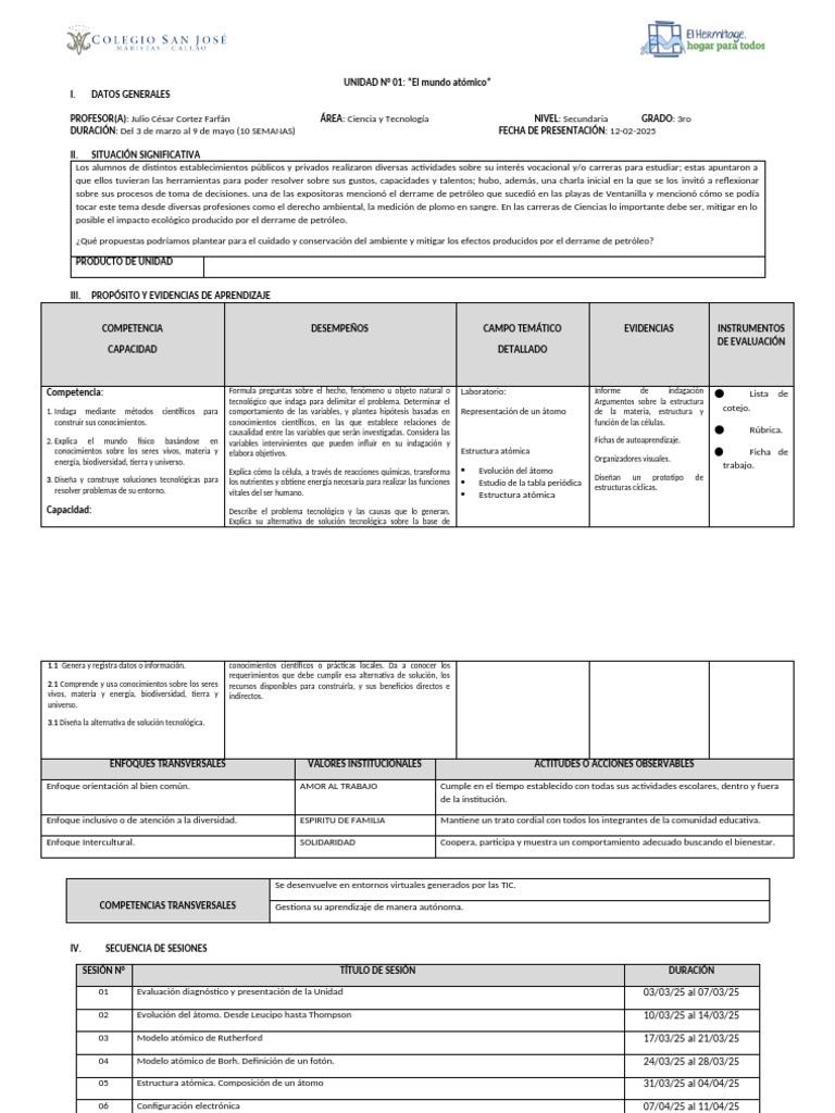 UNIDAD DE APRENDIZAJE 2025 3ro | PDF | Aprendizaje | Evaluación