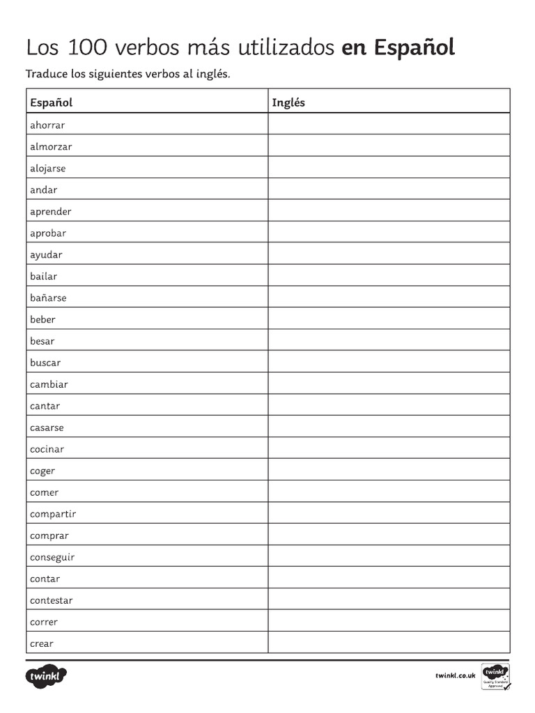 100 High Frequency Verbs 1 Worksheet Spanish | PDF