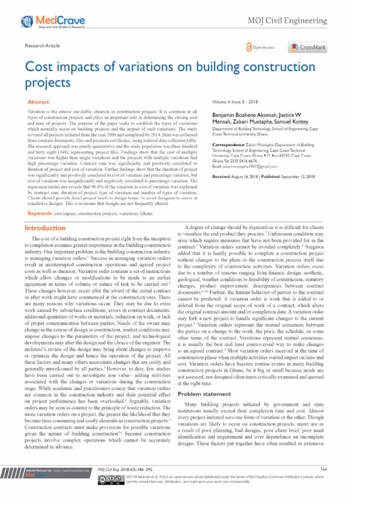 Cost Impacts of Variations On Building Construction | PDF