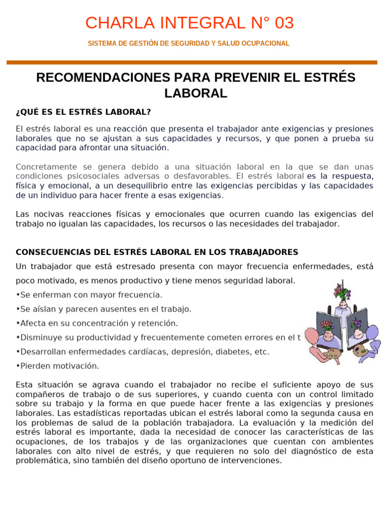 Charla Integral #03 Como Prevenir El Estrés Laboral | PDF | Estrés ...