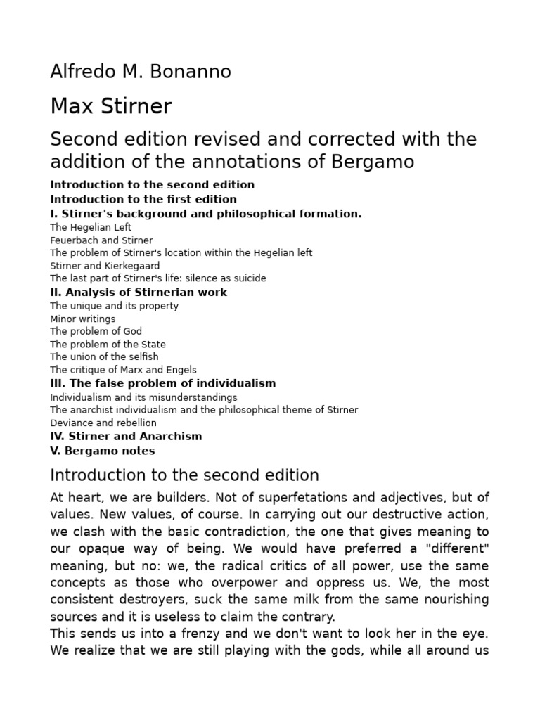 Max Stirner: Anarchist Philosophy Analysis | PDF | Georg Wilhelm ...