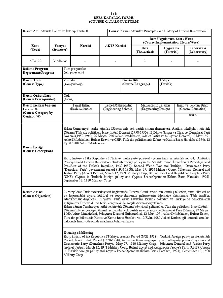 ATA 122 Syllabus | PDF