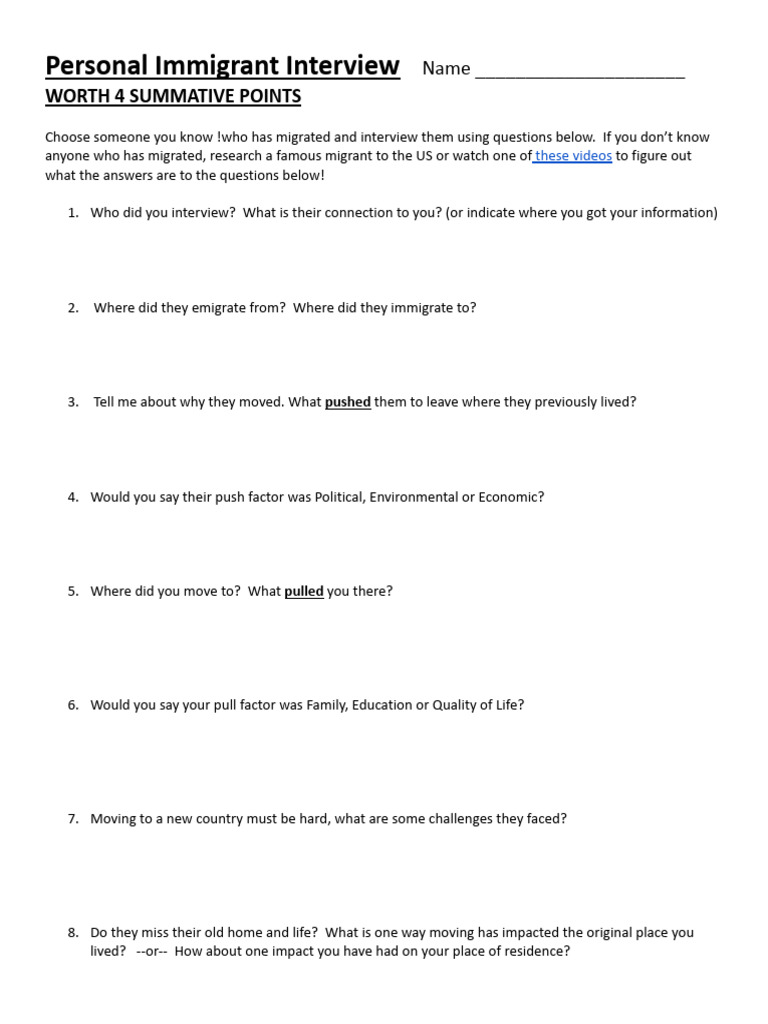 Personal Immigrant Interview Guide | PDF | Immigration | Human Migration