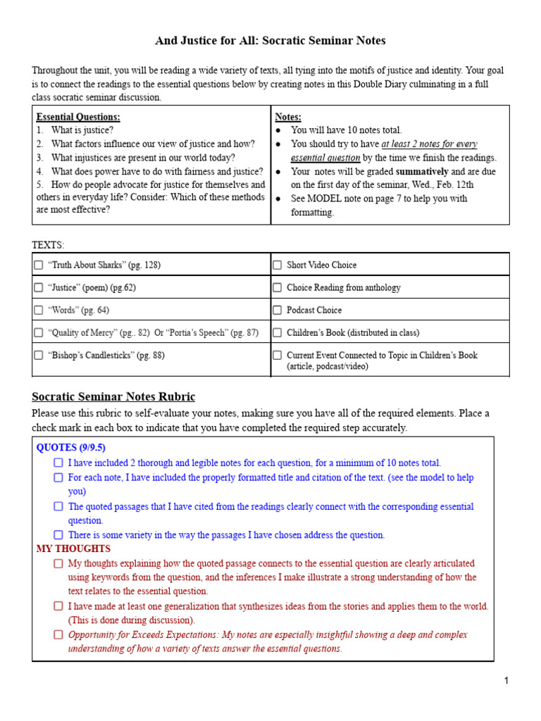 Justice Socratic Seminar Notes 2025 | PDF | Justice | Crime & Violence