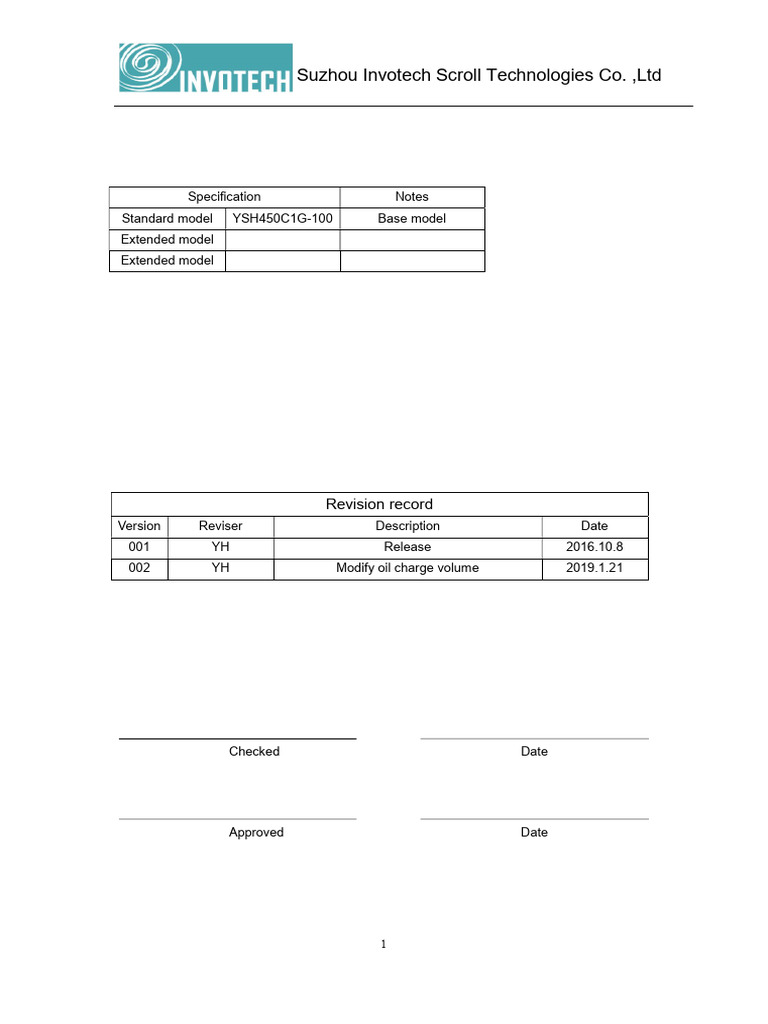 YSH450C1G-100 Invotech Semi Hermetic Scroll Compressor Specification ...