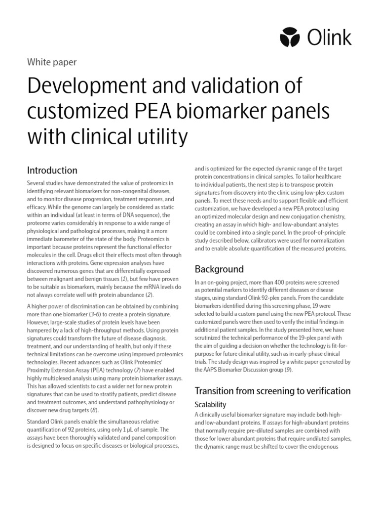 Olink Development and Validation of Customized Pea Biomarker Panels 1083 v2.0 | PDF | Proteomics ...