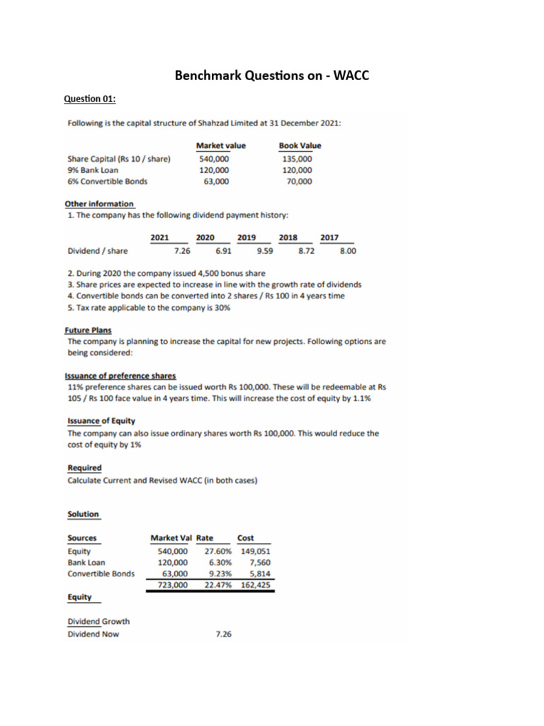 Working Capital Benchmark Questions (11 QS) | PDF