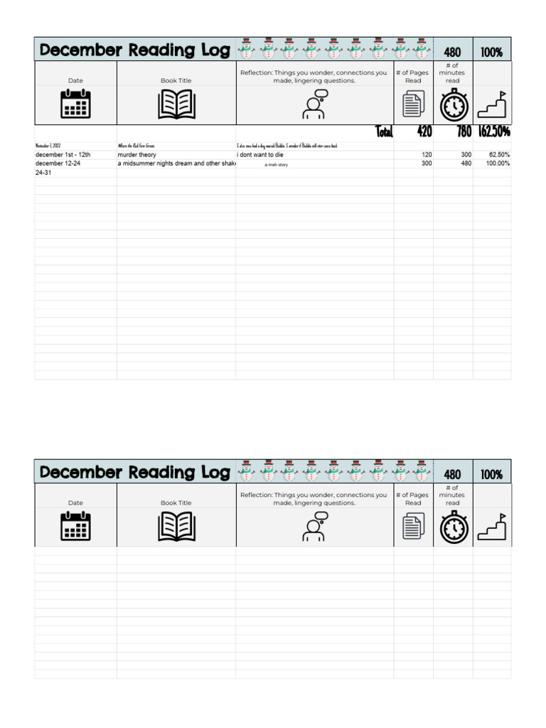 December Digital Reading Log - Sheet 1 | PDF