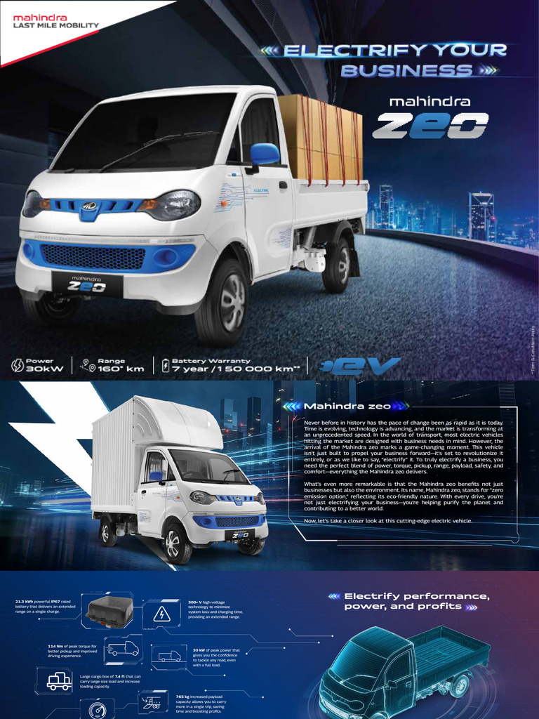 Mahindra Zeo EV Specifications Overview | PDF | Battery Charger | Truck