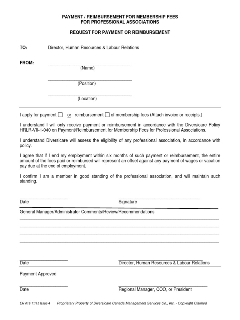Membership Fee Reimbursement Request Form | PDF