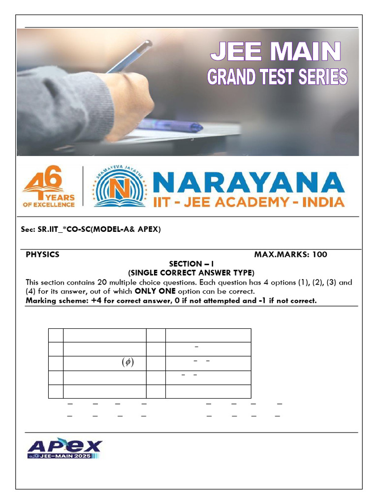 20.01.2025 SR - Star Co-Sc (Model-A& Apex) Jee Main Gtm-21 QP | PDF ...