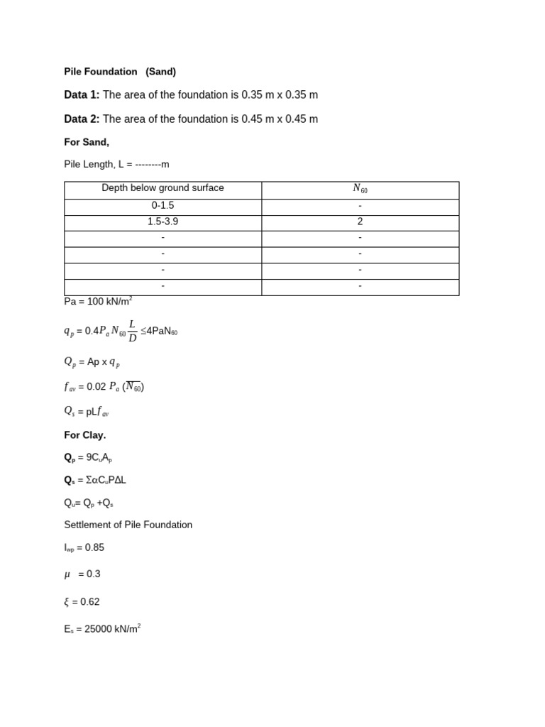 Pile Foundation Design (Sand) | PDF