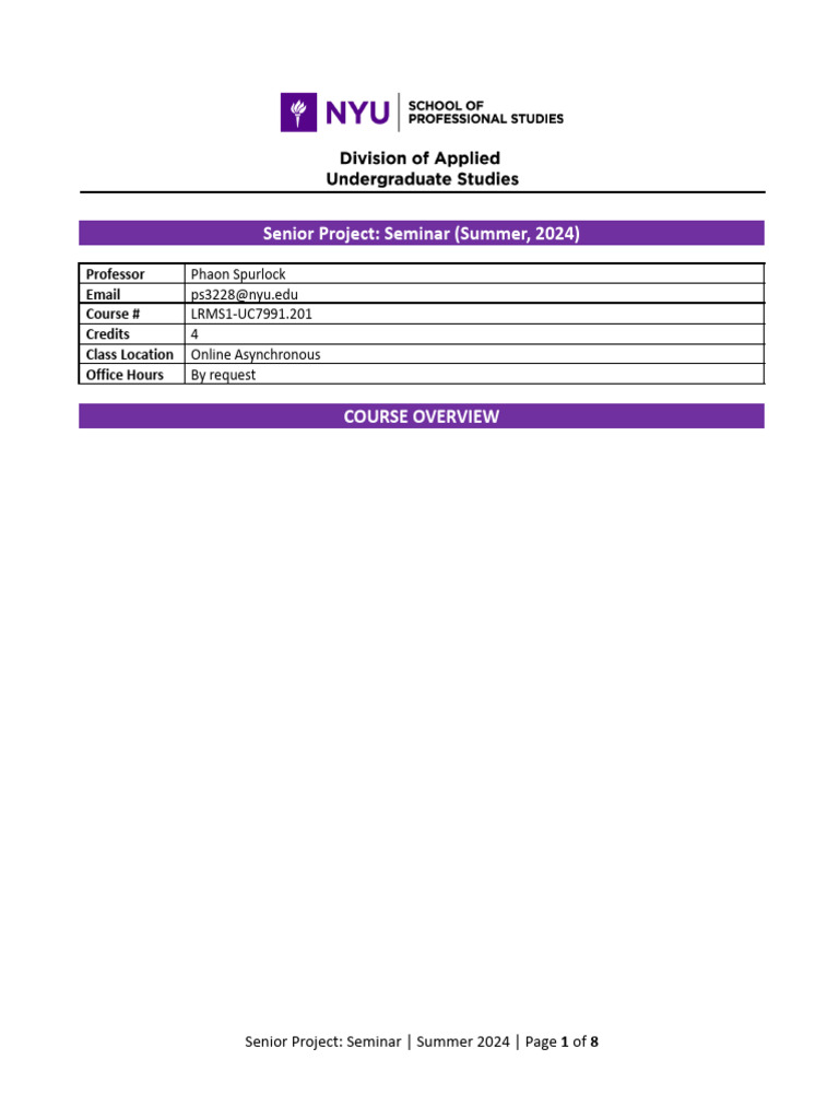 Senior Project - Seminar (Summer, 2024) Syllabus | PDF | Plagiarism ...