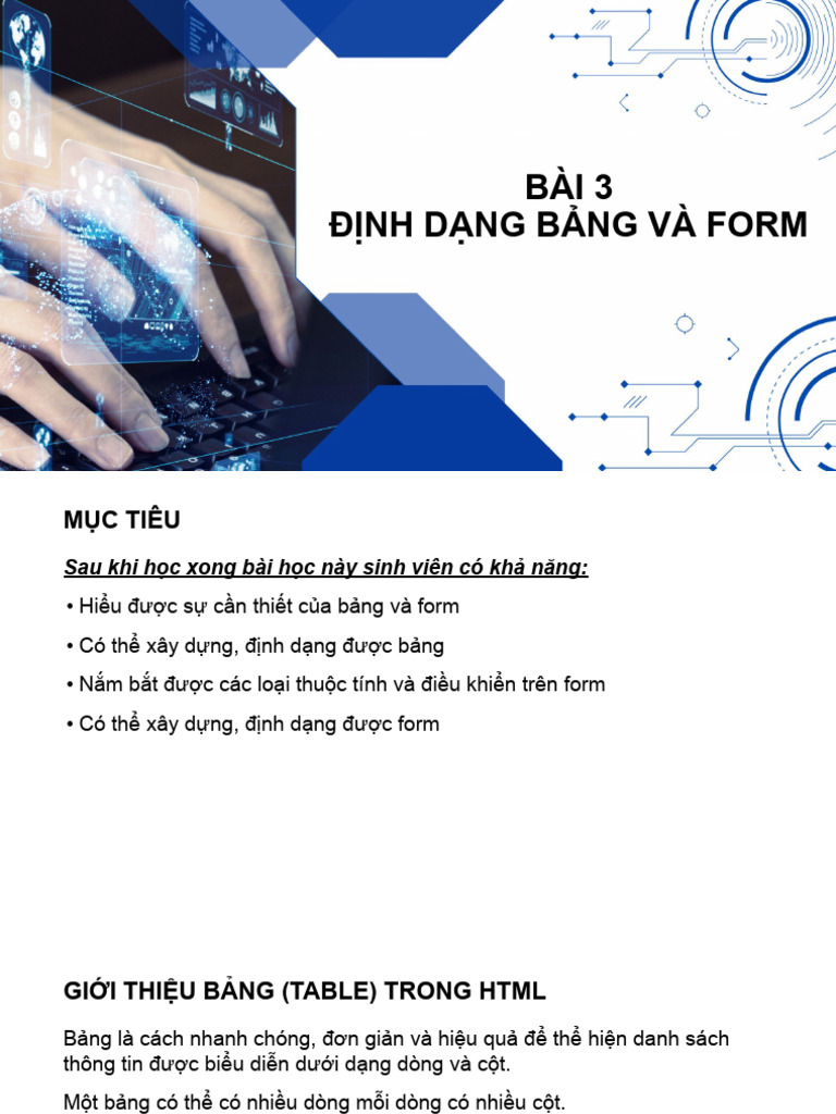 HTML5 XP - Bài 3-Table Và Form | PDF