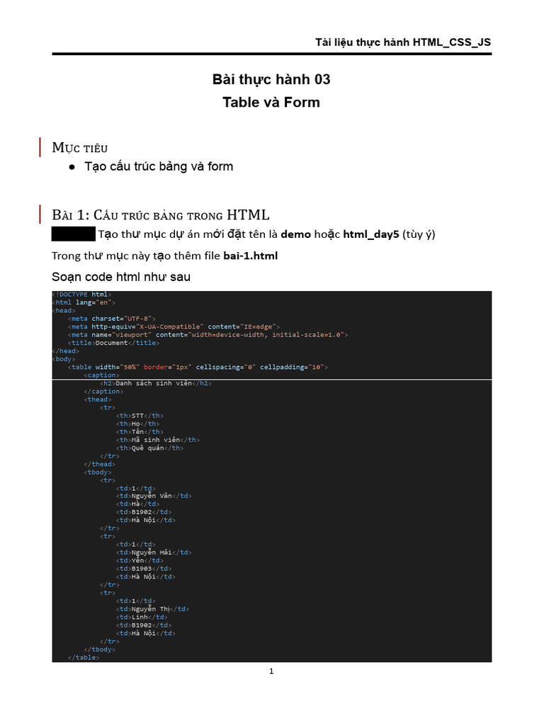 HTML5 Labguide 03 Table Và Form | PDF
