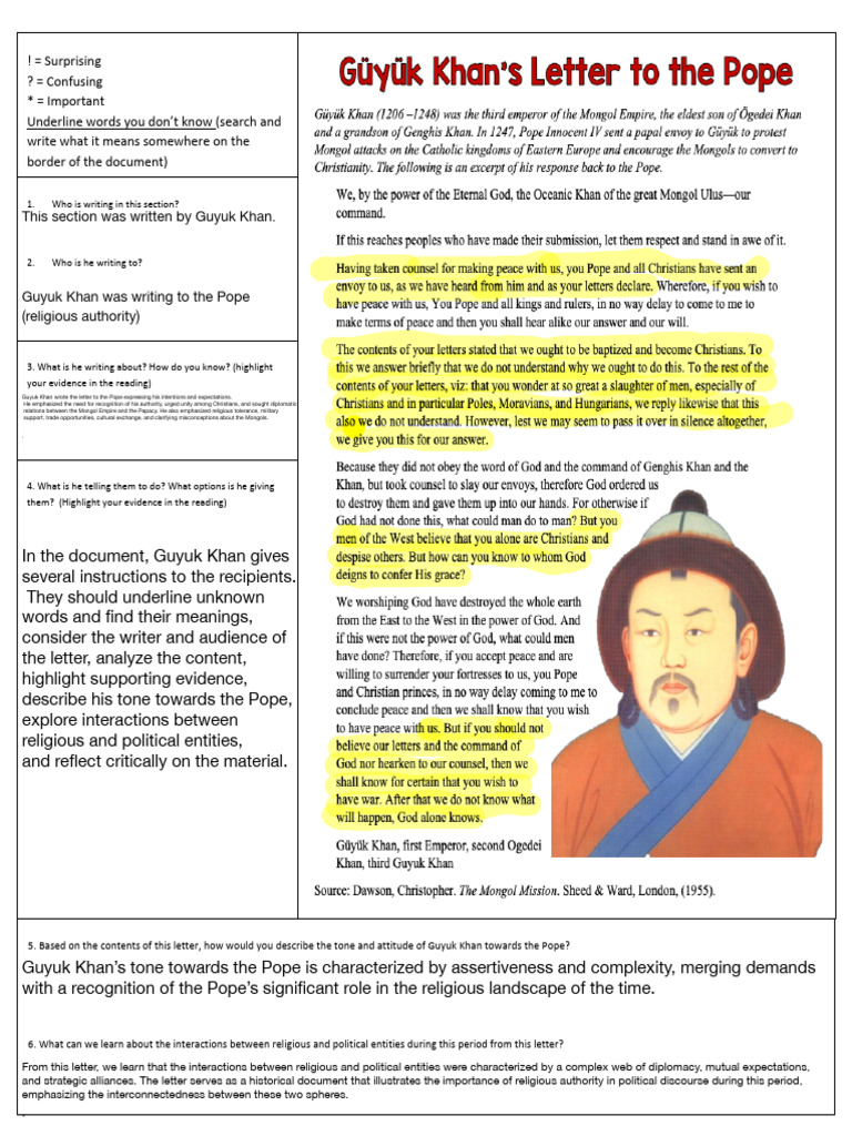 Mongol Empire Primary Source Reading | PDF