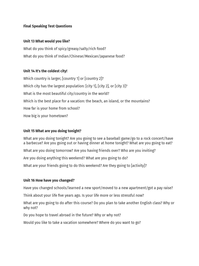 Final Speaking Test Questions - Lediane Custódio | PDF