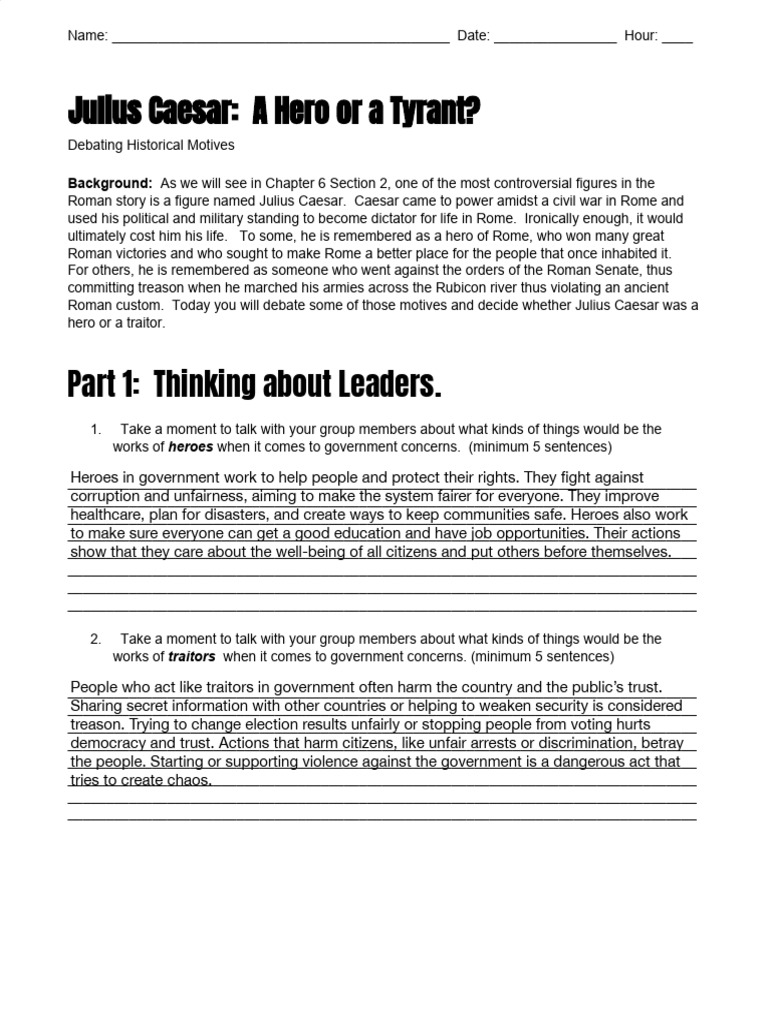 Julius Caesar: Hero or Tyrant Debate | PDF | Julius Caesar | Pompey