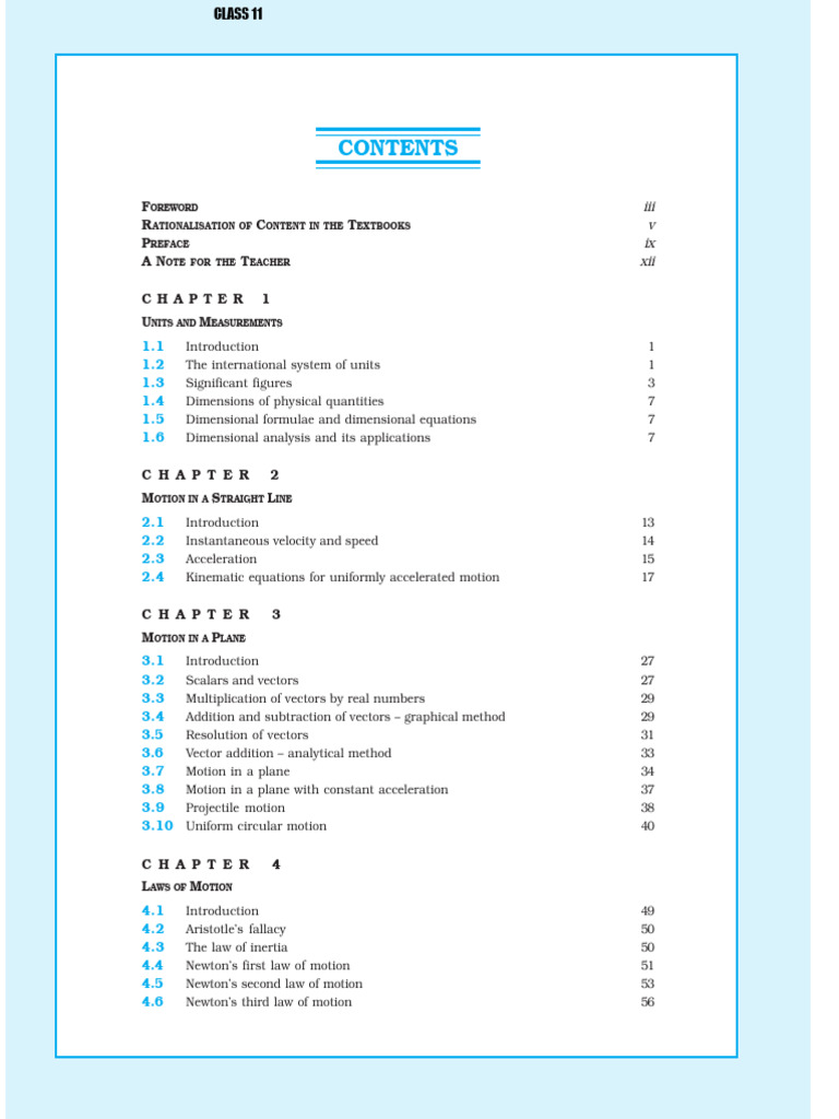 Class 11 NCERT Physics Index | PDF | Rotation Around A Fixed Axis ...