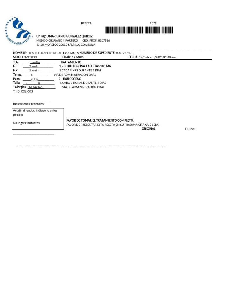 Receta 2528 de Gripa | PDF