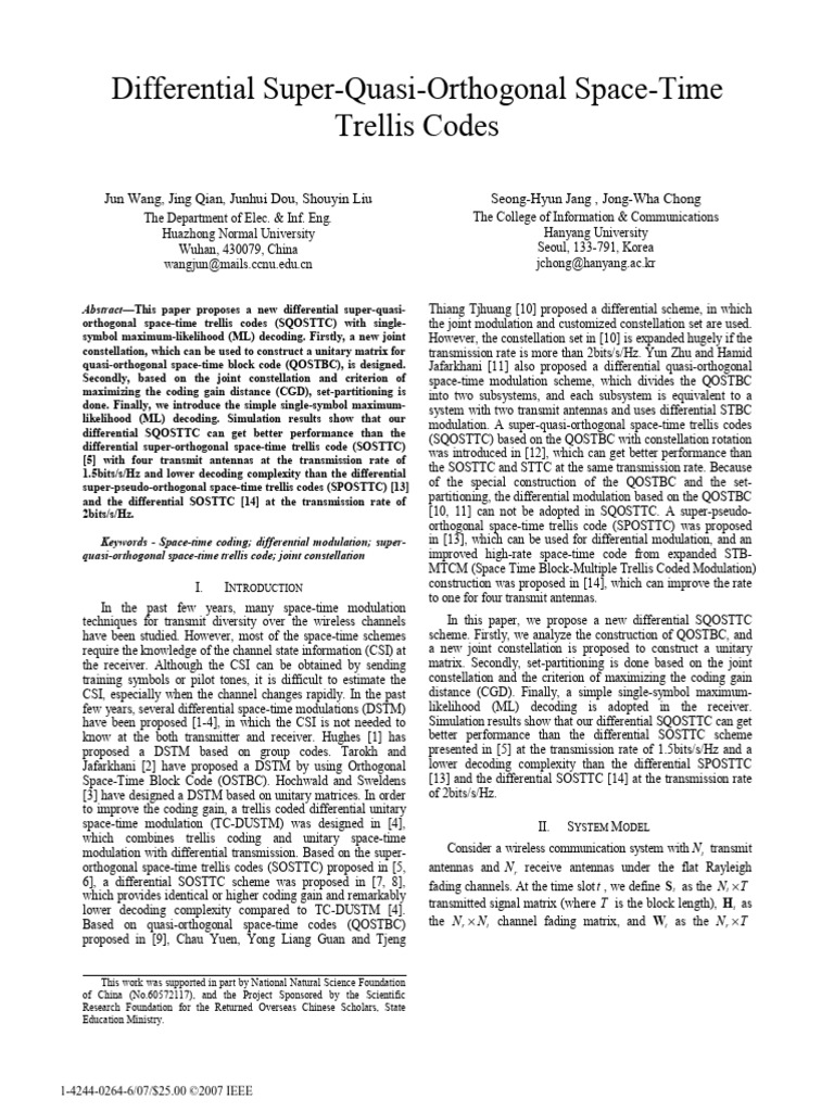 Differential Super-Quasi-Orthogonal Space-time Trellis Codes | PDF | Telecommunications | Radio ...