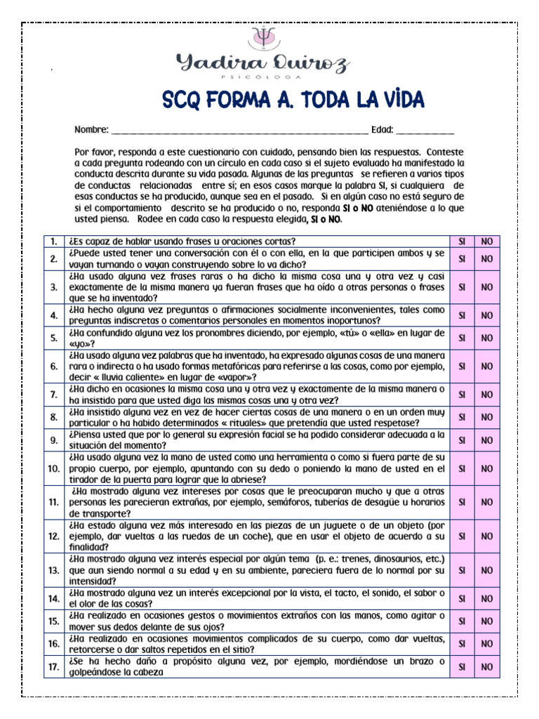 SCQ Forma A. Toda La Vida | PDF