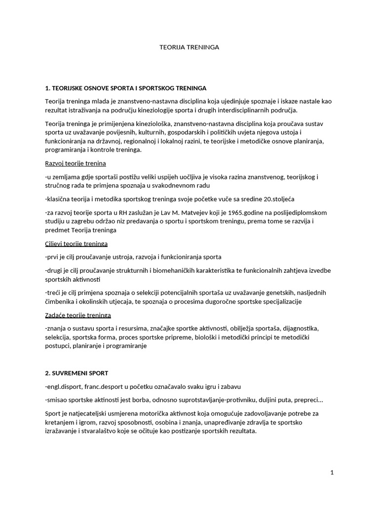 Skripta Teorija Treninga | PDF