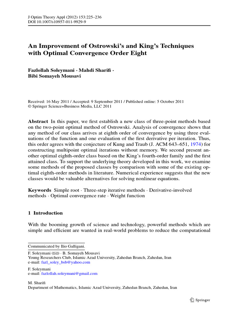 An Improvement of Ostrowski's and King's Techniques With Optimal ...