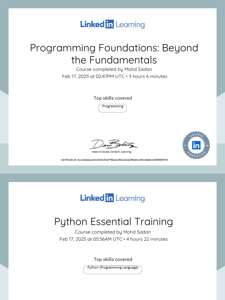 Mohd Sadan's Programming Certifications | PDF
